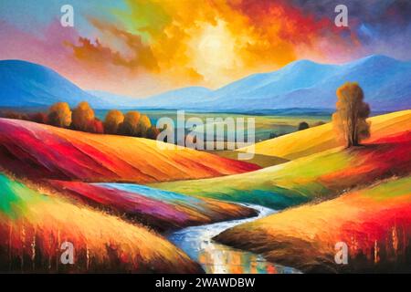 Vibrant and dramatic landscape painting. powerful and emotional view of ...