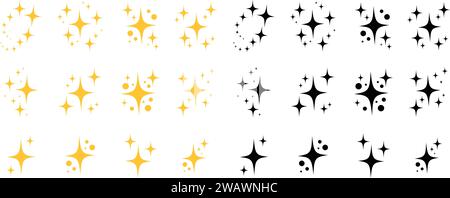 Yellow sparkles symbols vector. The set of original vector stars sparkle icon. Bright firework ...