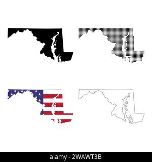 Set of Maryland map, united states of america. Flat concept icon vector ...