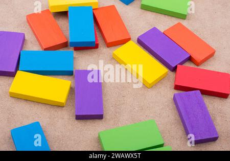 Wooden blocks of various color randomly scattered Stock Photo - Alamy