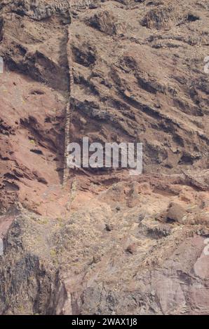 Magmatic dike in a sea cliff. Vallehermoso. La Gomera. Canary Islands ...