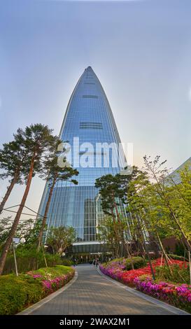 A vertical panorama image of Lotte World Tower, the sixth tallest ...