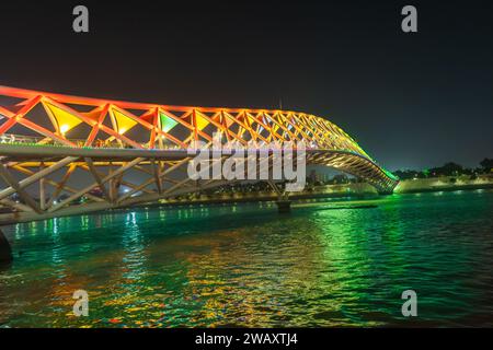 Atal Pedestrian Bridge, a foot-over bridge on Sabarmati river, night ...