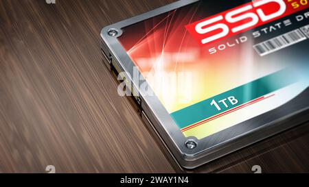 Generic SSD standing on wooden table. 3D illustration Stock Photo - Alamy