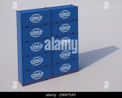 Stacked Containers of the five largest container shipping companies: A.P. Moeller-Maersk ...