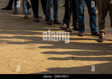 Voters seen waiting in a queue outside a polling station during a mock ...