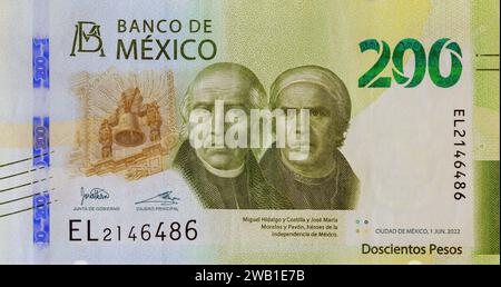 Mexico 200 pesos banknote close up Mexican money bills currency front ...