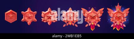 Hexagon shape badge with star, various stages of decorations evolution ...