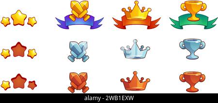 Emblems and rewards for three different levels of completion of game ...