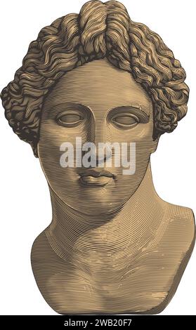 Portrait of Apollo in vintage engraving style.Isolated, grouped, vector ...