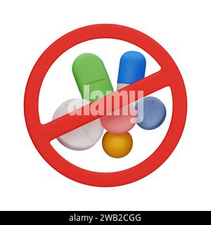 Drugs and pills prohibition sign color icon. No syringe sticker ...