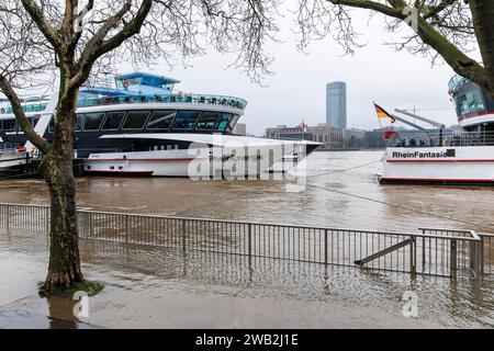 Cologne, Germany, January 6th. 2024, flood of the river Rhine at Konrad ...