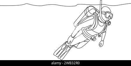Continuous one line drawing scuba diving mask with snorkel. Diving mask ...
