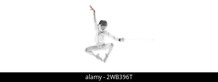 Dynamic mid-air snapshot of swift motion of female fencer's blade ...