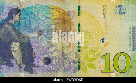 Denominations Georgian banknotes ten lari national money cash front ...