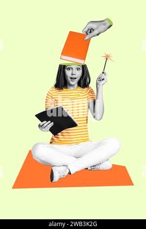 Vertical creative collage poster sitting young man confused hypnosis ...