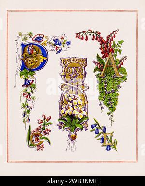 Medieval Alphabet initials. 19th-century book illustration showcasing ...