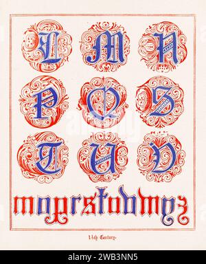 Medieval Alphabet initials. 19th-century book illustration showcasing ...