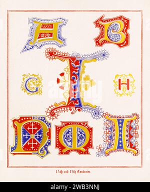 Medieval Alphabet initials. 19th-century book illustration showcasing ...