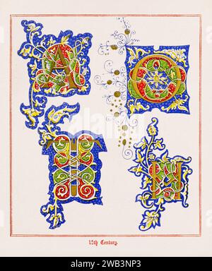 Medieval Alphabet initials. 19th-century book illustration showcasing ...