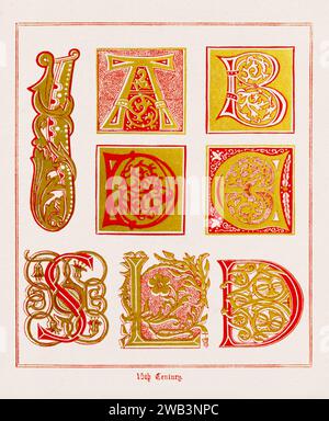 Medieval Alphabet initials. 19th-century book illustration showcasing ...
