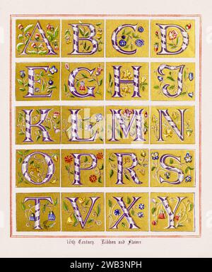 Medieval Alphabet initials. 19th-century book illustration showcasing ...