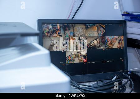 Playback CCTV cameras in office on computer screen. Surveillance ...