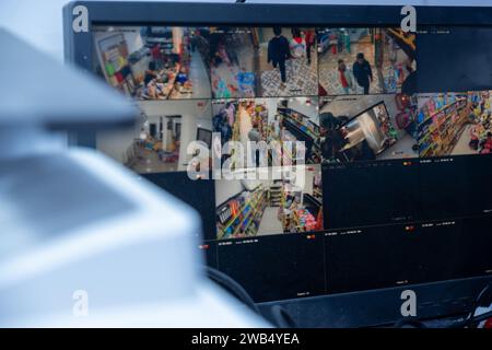 Playback CCTV cameras in office on computer screen. Surveillance ...