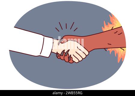 Handshake man and devil symbolizes risky deal or dangerous business ...