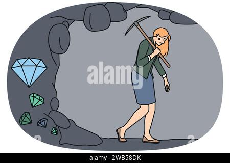 Tired businesswoman quit struggle with diamonds digging feeling ...