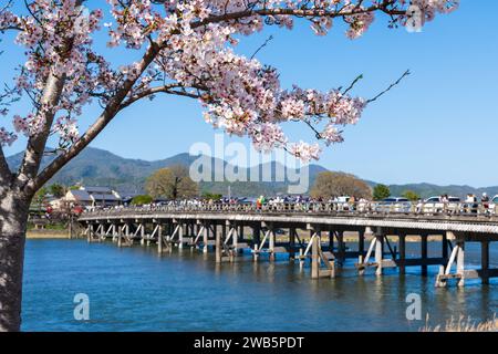Cherry blossoms along the Katsura River and Togetsukyo Bridge in ...