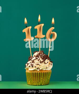 Vertical birthday card with number 116 candle - Green background with ...