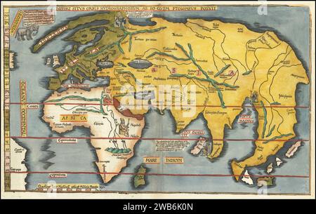 1522 map of the world by Lorenz Fries (cropped) - Text3 Stock Photo - Alamy