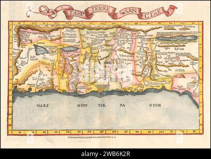 This 1525 map of the Holy Land by Lorenz Fries depicts the region with ...
