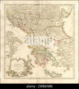 A 1755 map of Turkey in Europe by Didier Robert de Vaugondy ...