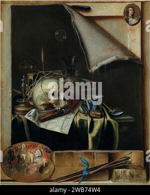 Trompe l'oeil with Studio Wall and Vanitas Still Life 1668 by Cornelius ...