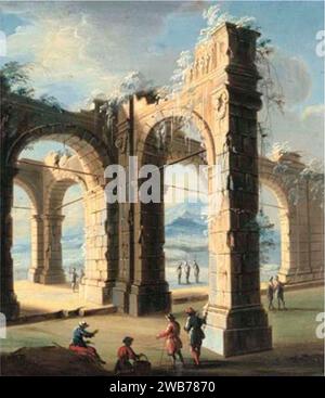 'Figures by a Pool of Water Surrounded by Classical Ruins' by Gennaro ...