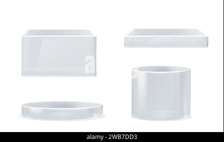 Realistic set of 3D transparent platforms isolated on background ...