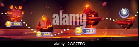 Arcade game map with floating volcanic islands. Vector cartoon ...