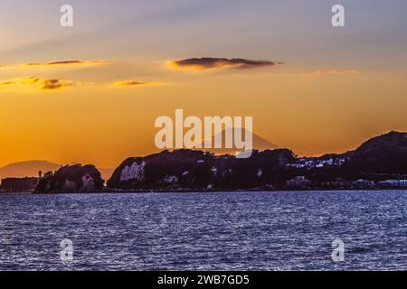 Colorful Sunset Kamakura Beach Mt Fuji Sagami Bay Kanagawa Japan Stock ...
