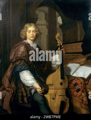 'A Youth with a Viola da Gamba' by Verkolje is a detailed portrait ...