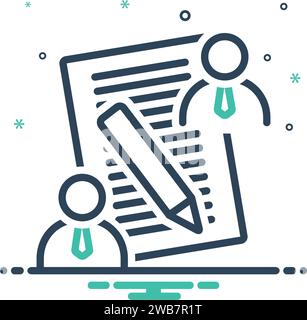 Client brief icon. Vector business man giving presentation of marketing ...