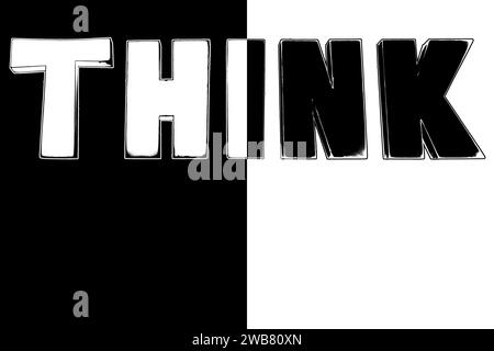 Word THINK big black letters white background isolated closeup, think ...