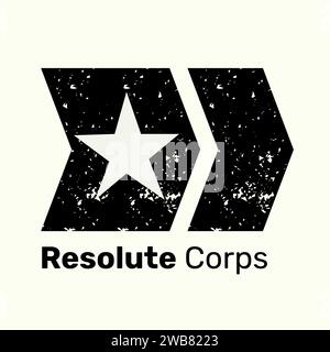 Resolute corps text in black with black arrow in target bulls eye logo ...