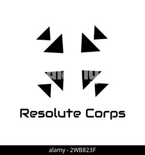 Resolute corps text in black with black r and c letters logo on white ...