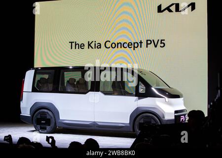 January 9, 2024: The KIA PV5 concept vehicle on display during the Consumer Electronics Show ...