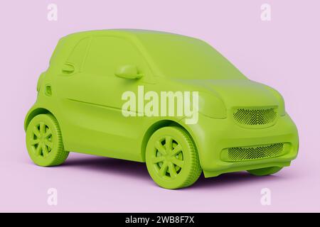 Eco family car on monochrome pink background. 3d render of concept ...