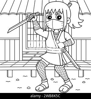 Ninja kunoichi Two Short Katanas Cartoon Clipart Stock Vector Image ...