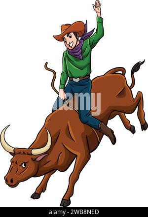 Cowboy Bull Rider Colored Cartoon Illustration Stock Vector Image & Art ...