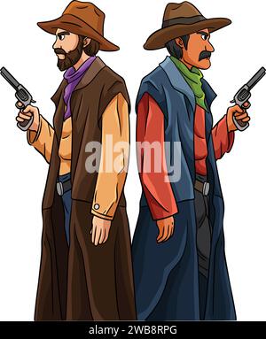Cowboy Duel Colored Cartoon Illustration Stock Vector Image & Art - Alamy